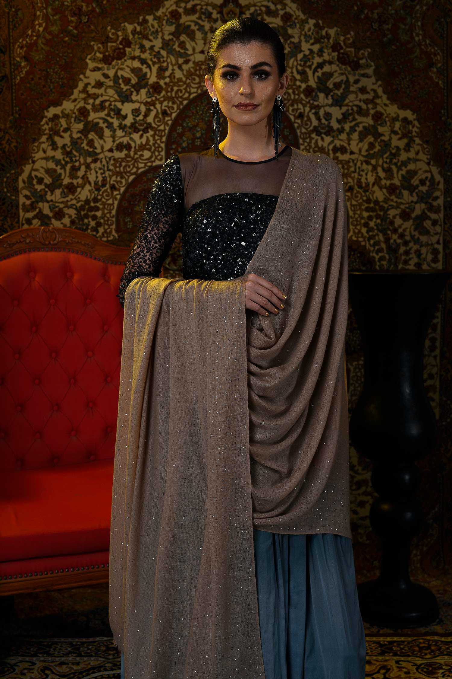 Swarovski Crystals Embellished Pashmina Shawl for Women