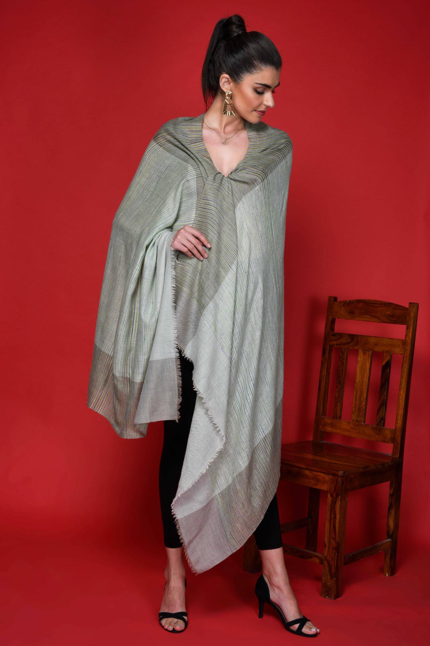 Striped Shawls for Women | Green Pashmina
