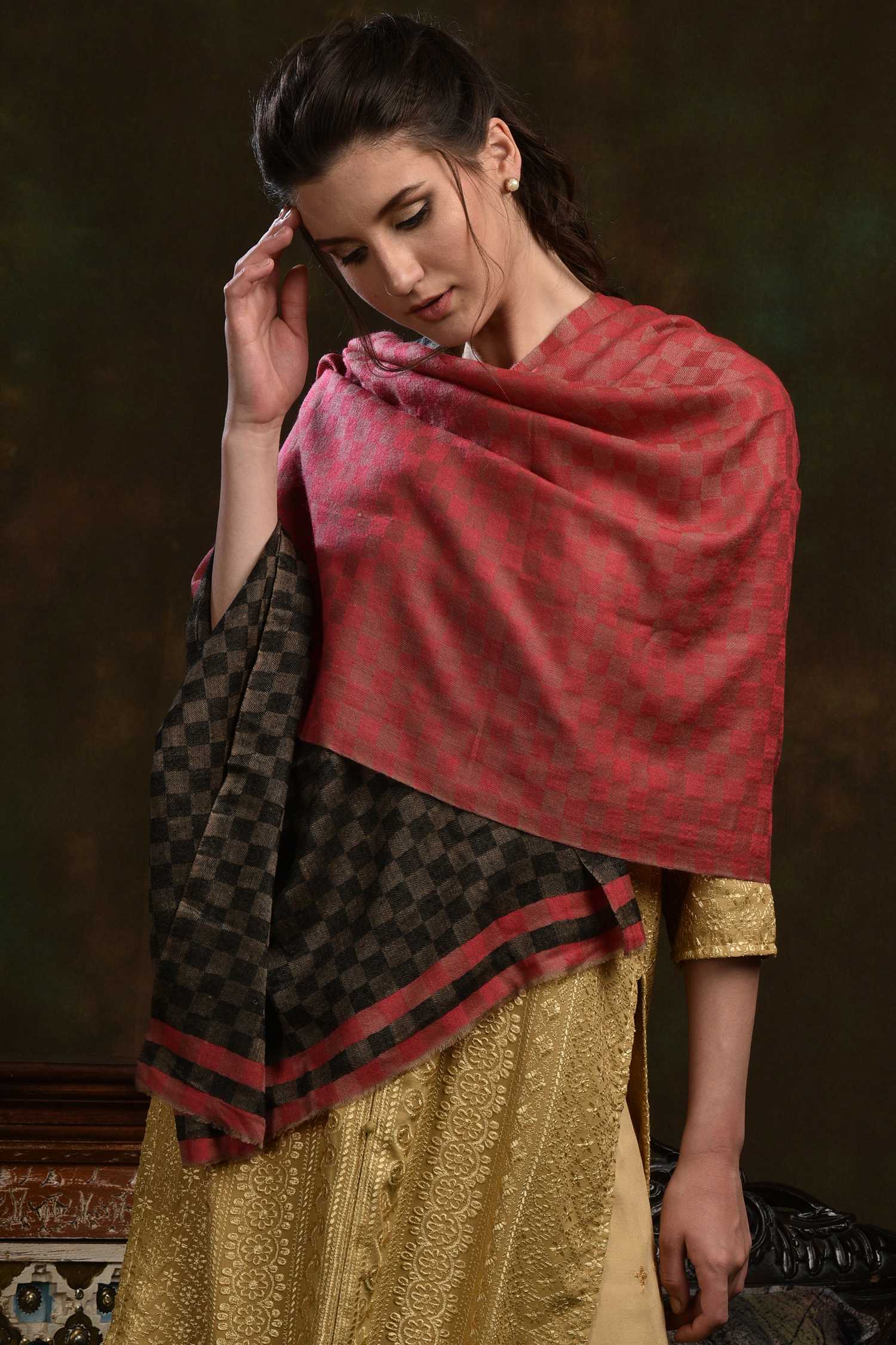 Two Toned Cashmere Wrap | Red and Black Cashmere