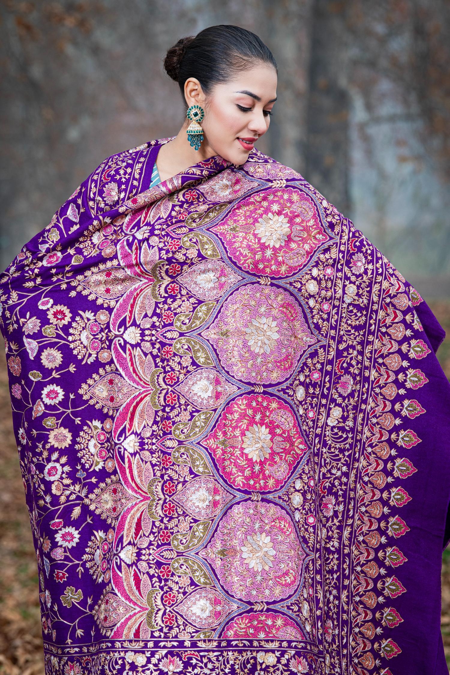 Purple Pashmina Shawl | Kashmiri Tilla Shawls