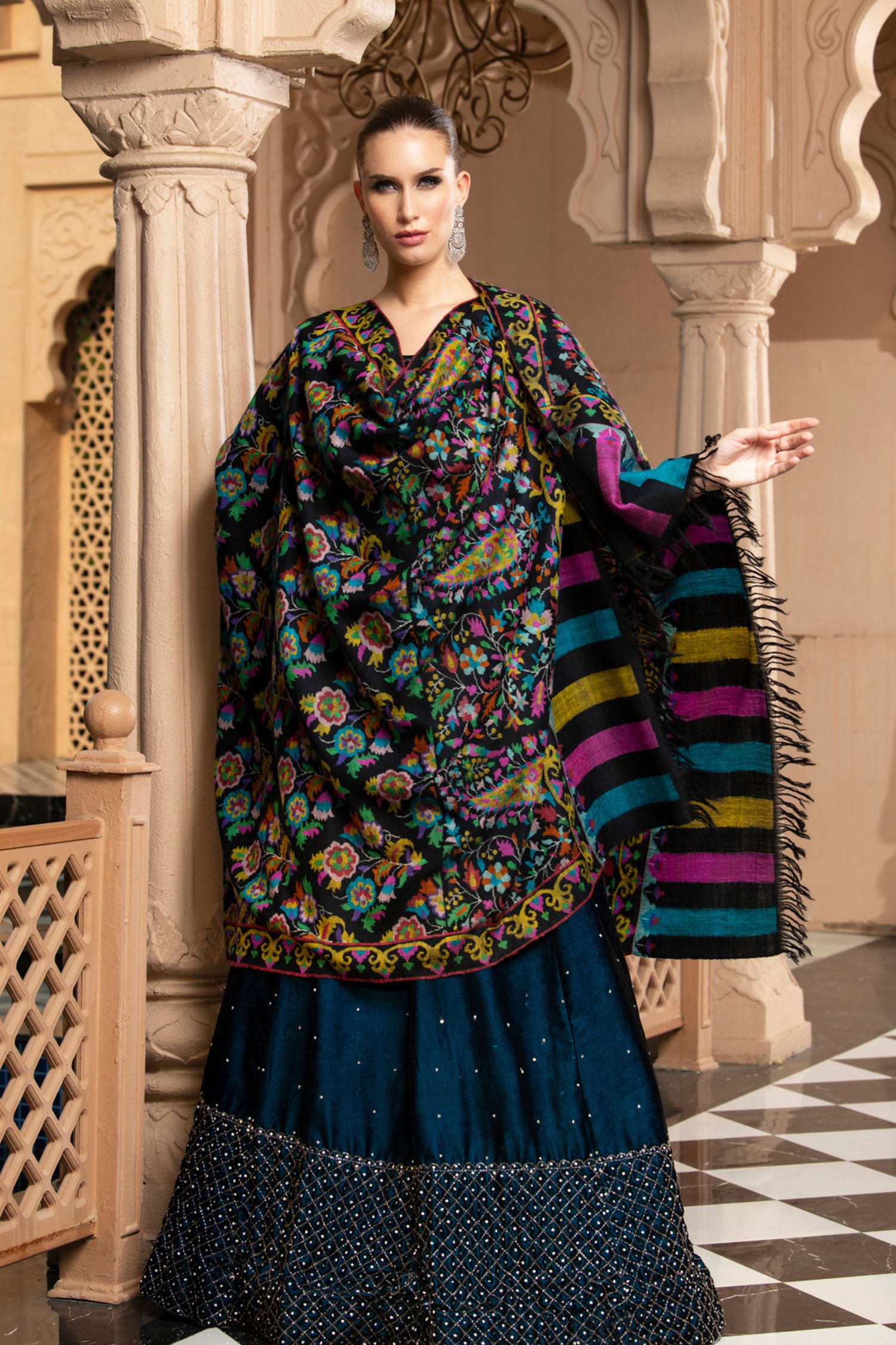 Black Kani Pashmina Shawl | Kani Shawls Kashmir