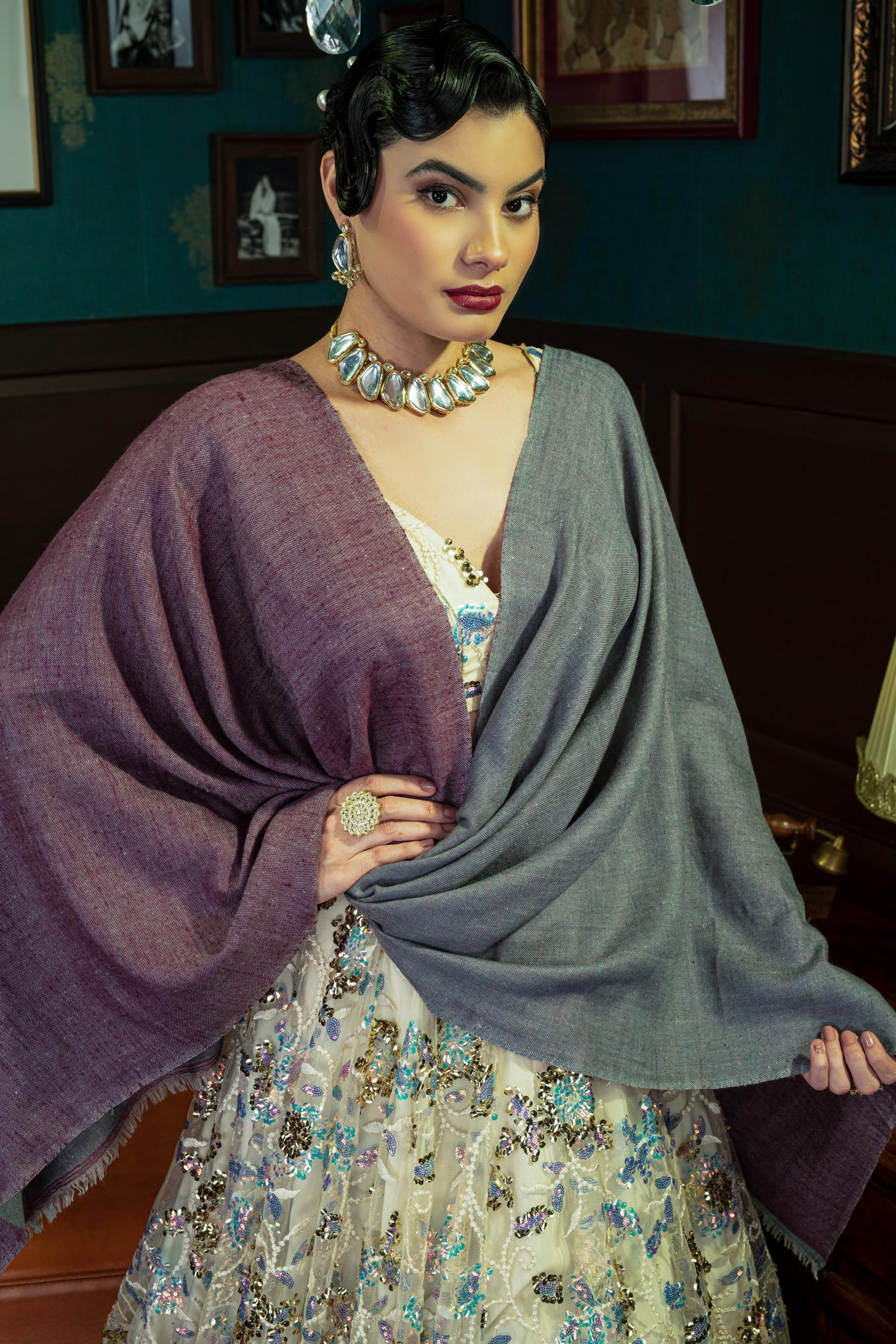 Wine and Silver Cashmere Wrap | Handwoven Wraps