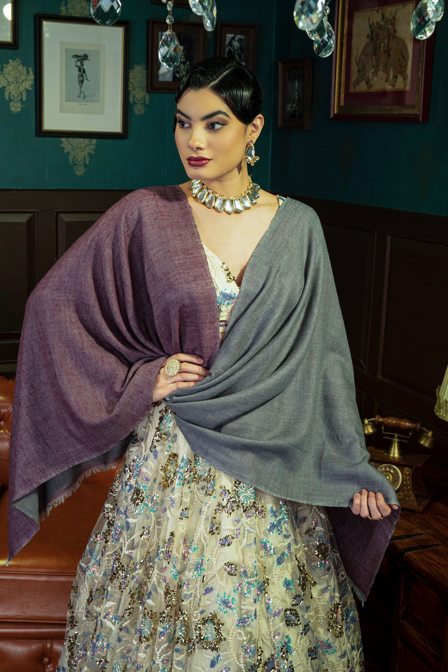 Wine and Silver Cashmere Wrap | Handwoven Wraps