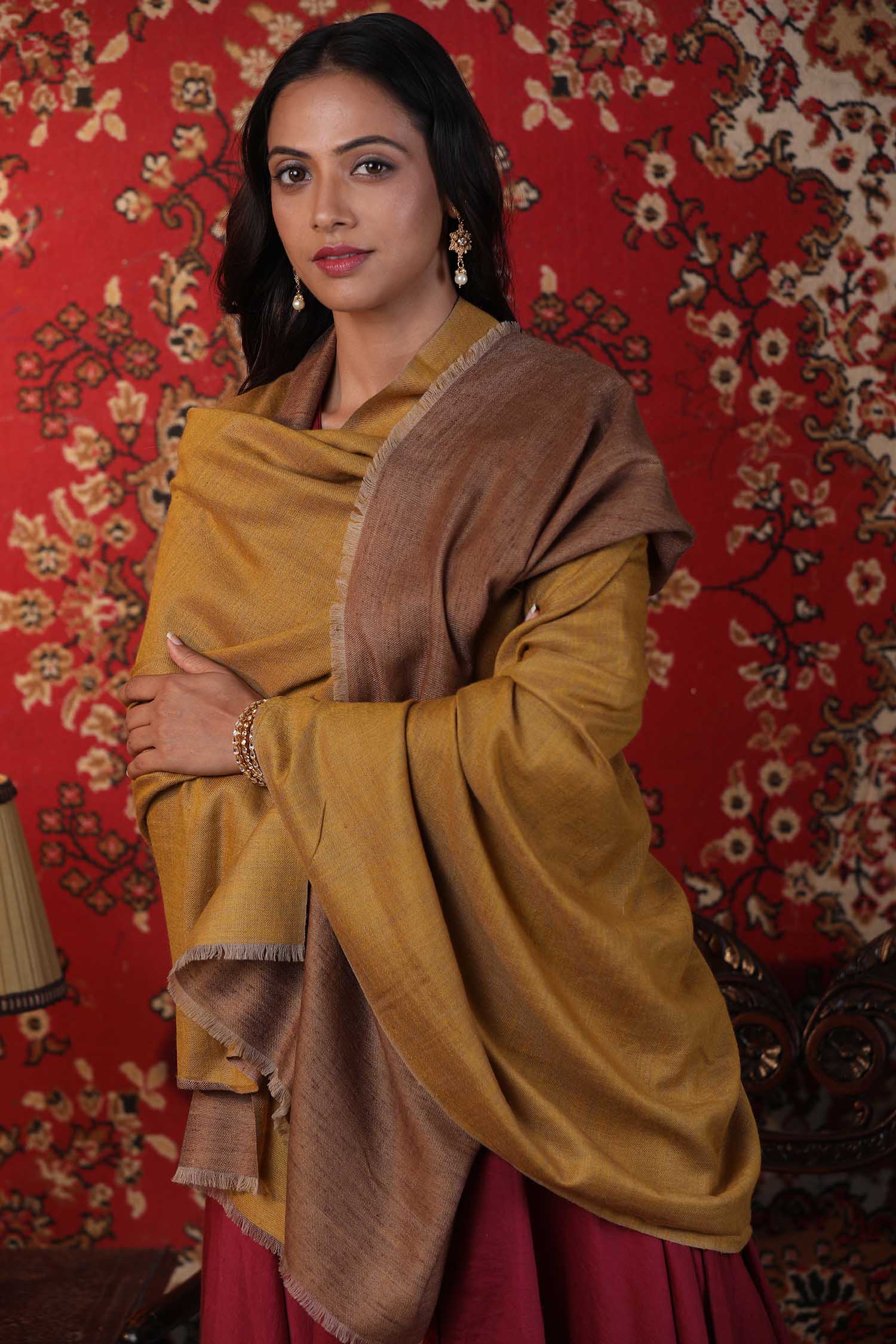 Touch Of Gold Reversible Pashmina Shawl | Dual Side Pashmina