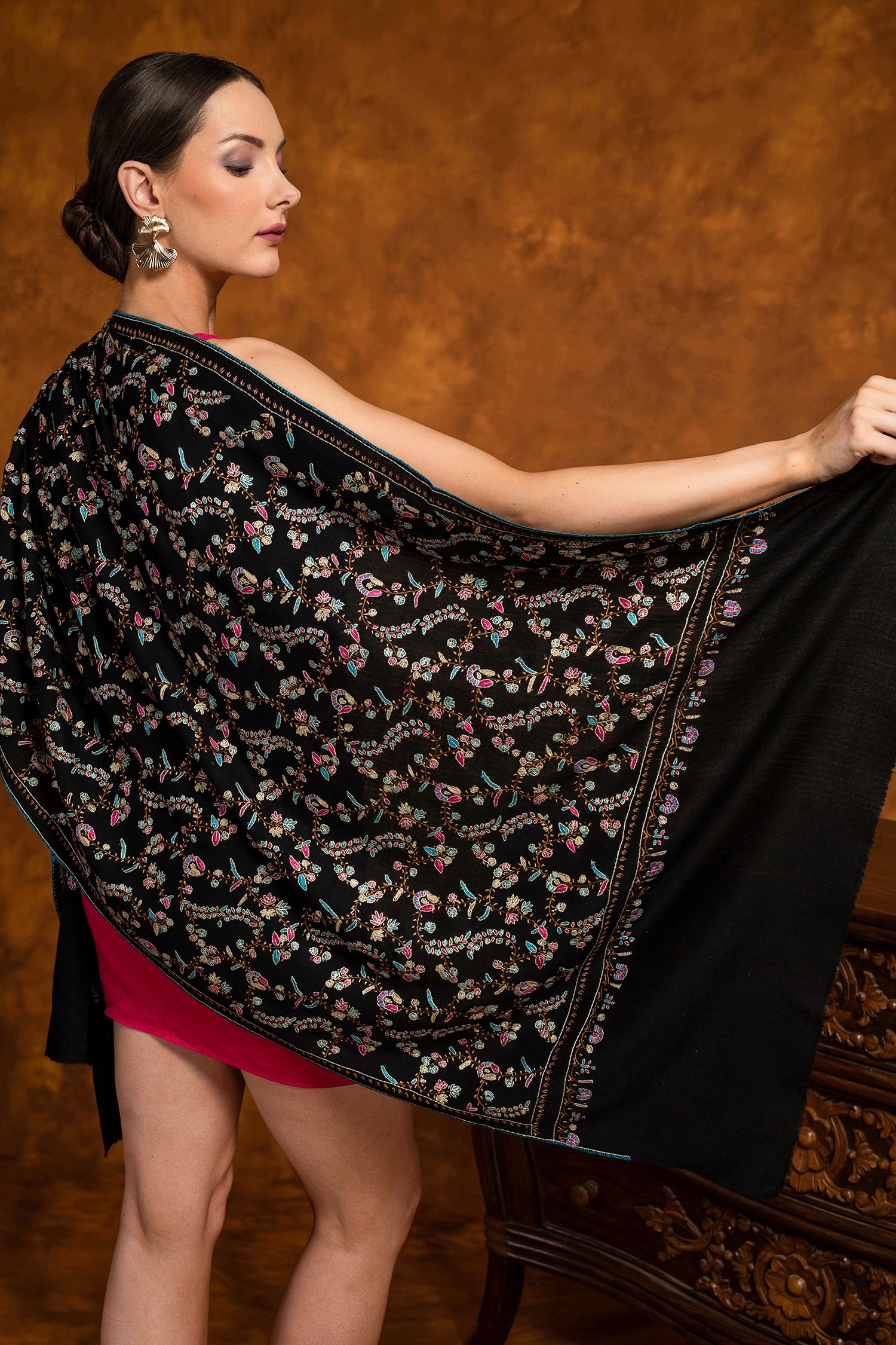 Black Embroidered Cashmere | Handmade Wraps for Women