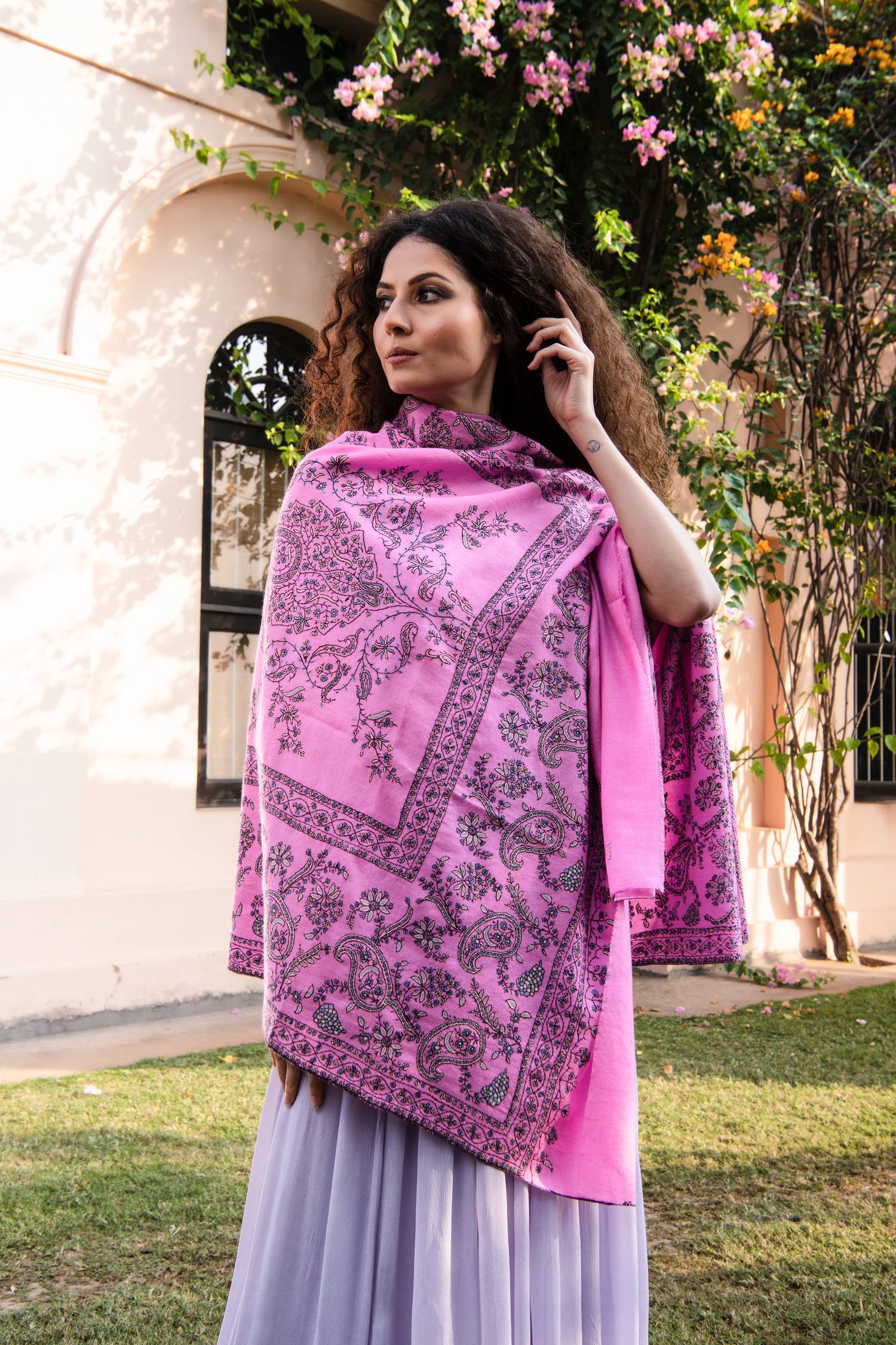 Pink Pashmina Shawl | Hand Embroidered Shawls