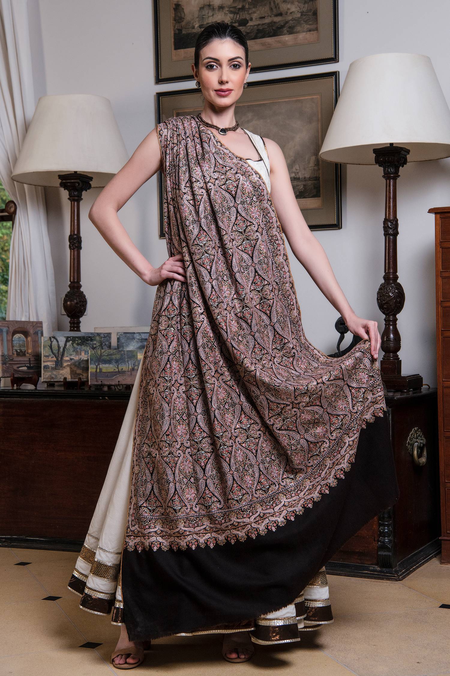Brown Pashmina Shawl | Handcrafted Embroidered Shawls