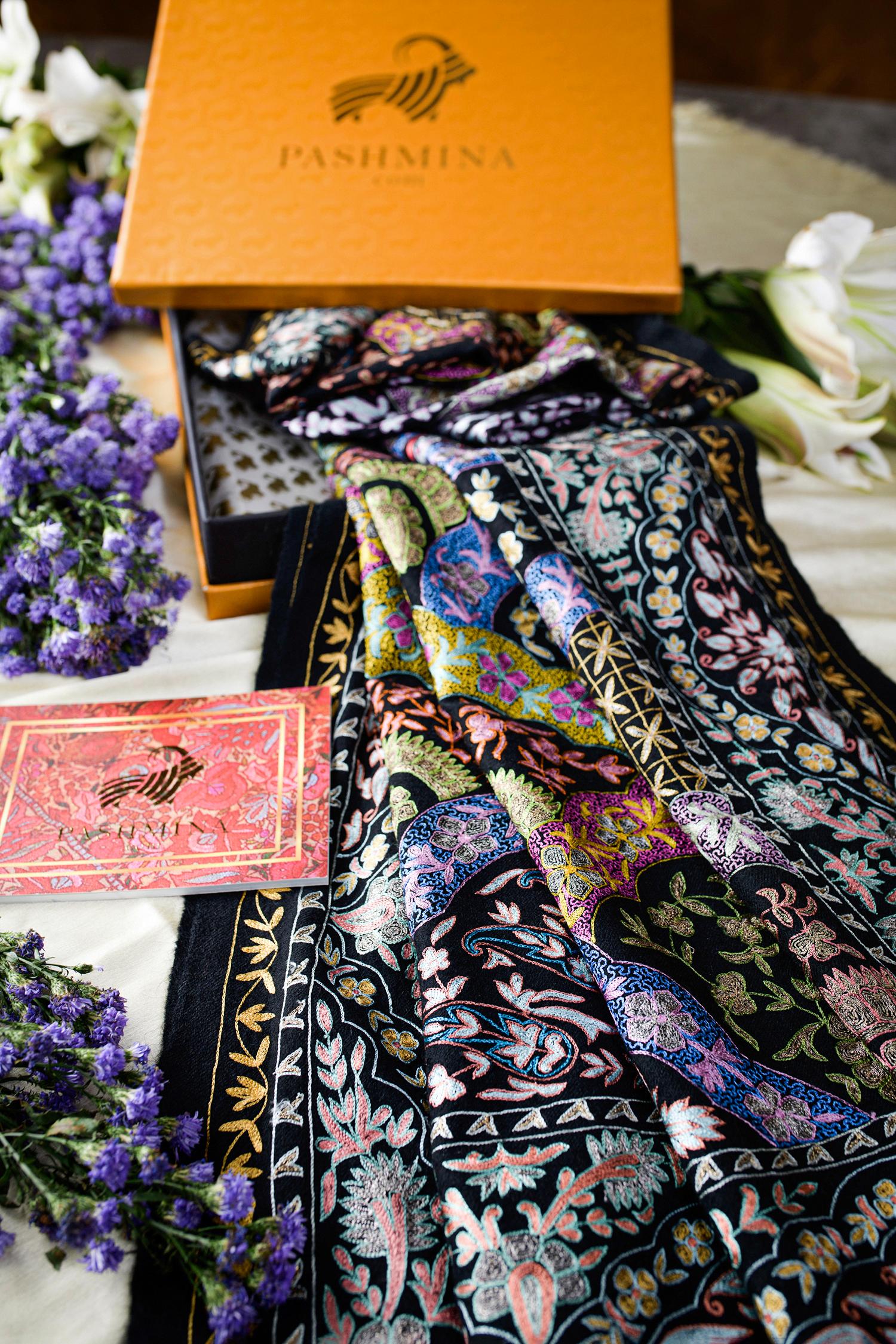 Black Zari Pashmina Shawl | Men's Luxury Fashion