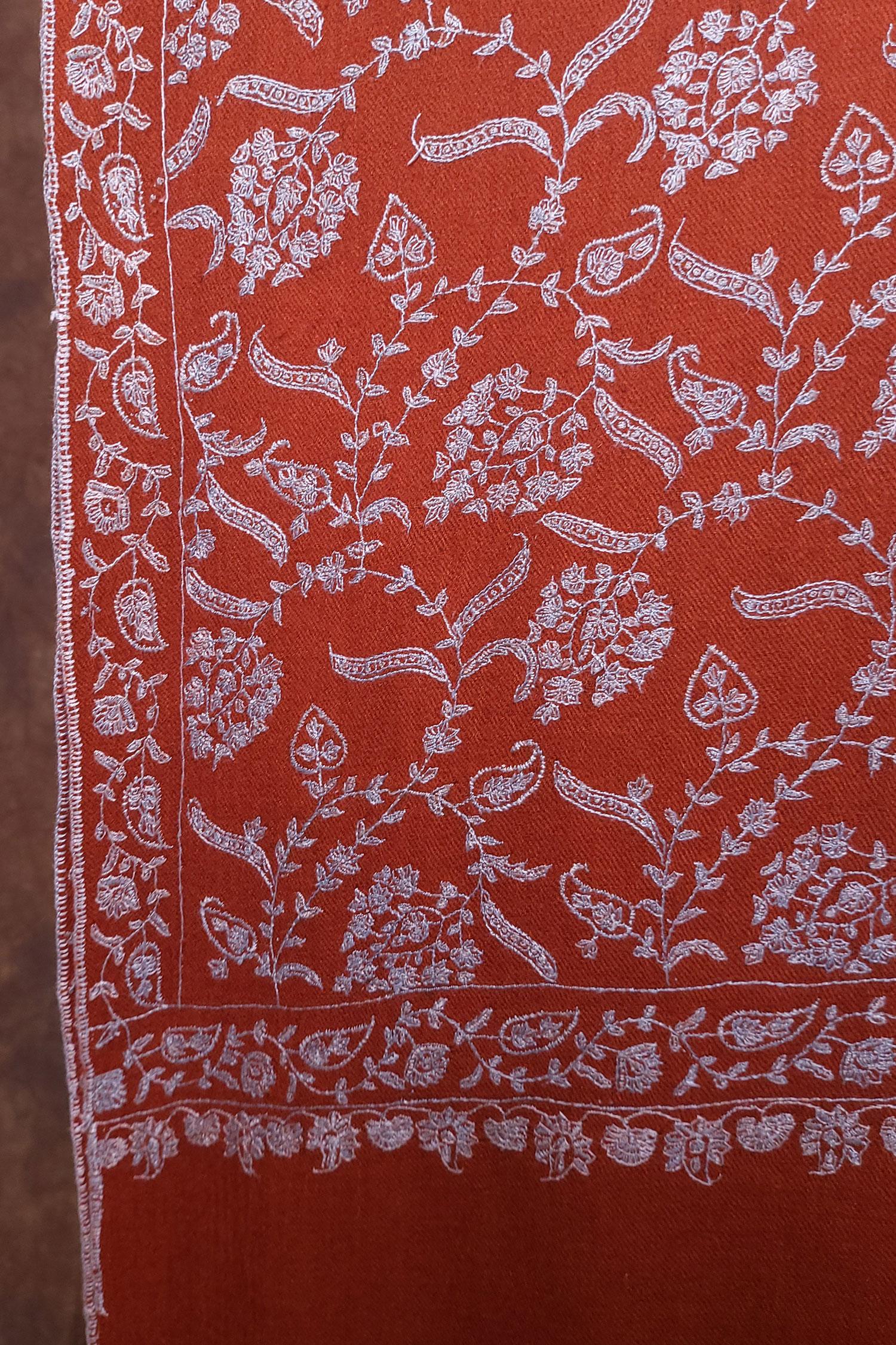 Rust Hand Embroidered Pashmina | Men's Premium Shawls